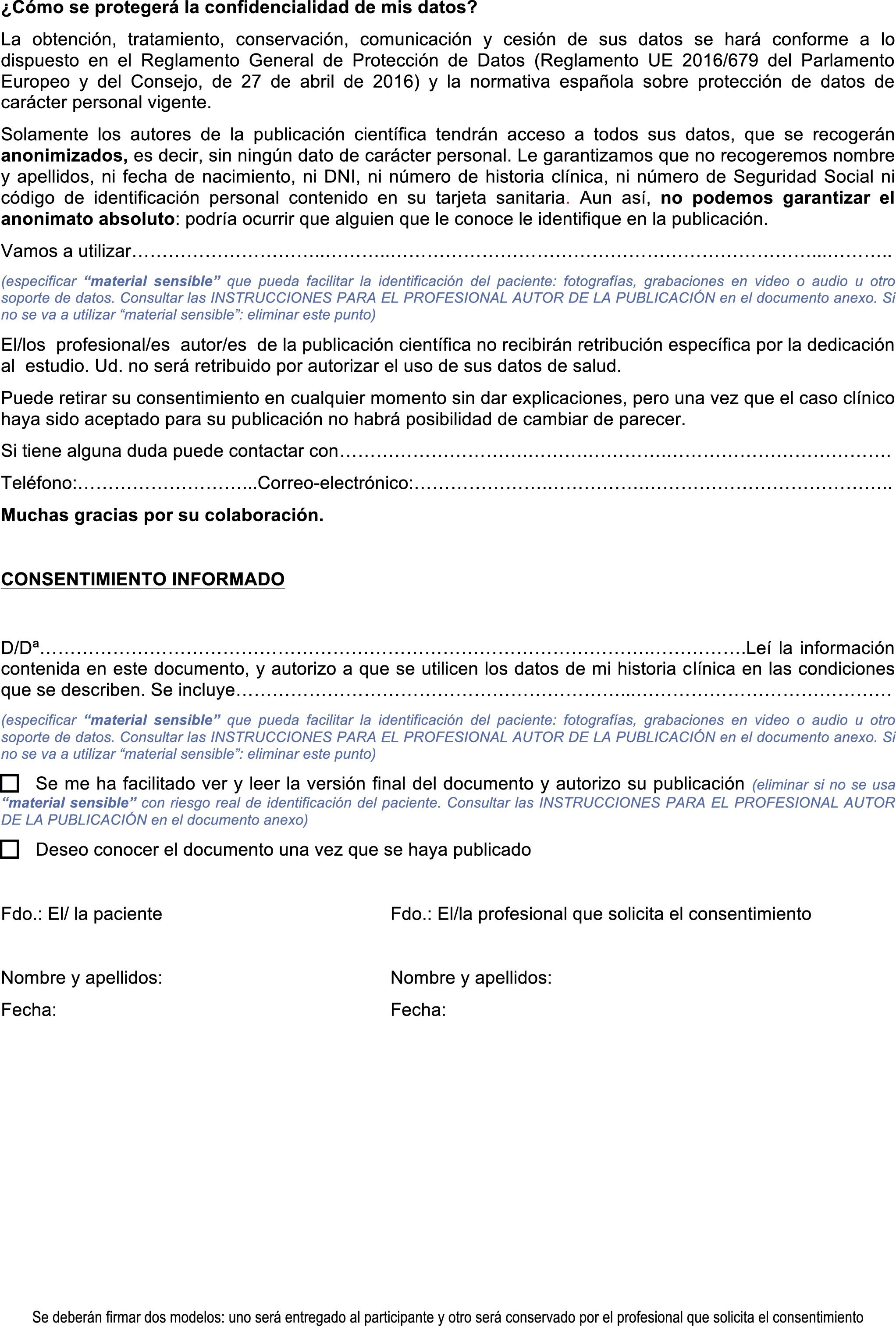 Hoja de información al paciente y consentimiento informado de casos ...